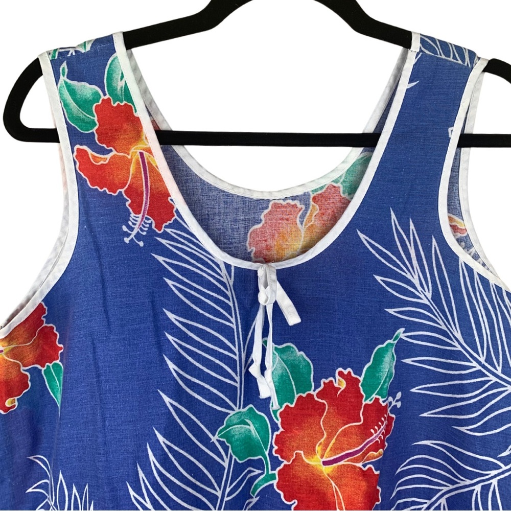 Vintage Hawaiian Hand Sewn Blue Aloha Print Sleeveles… - Gem